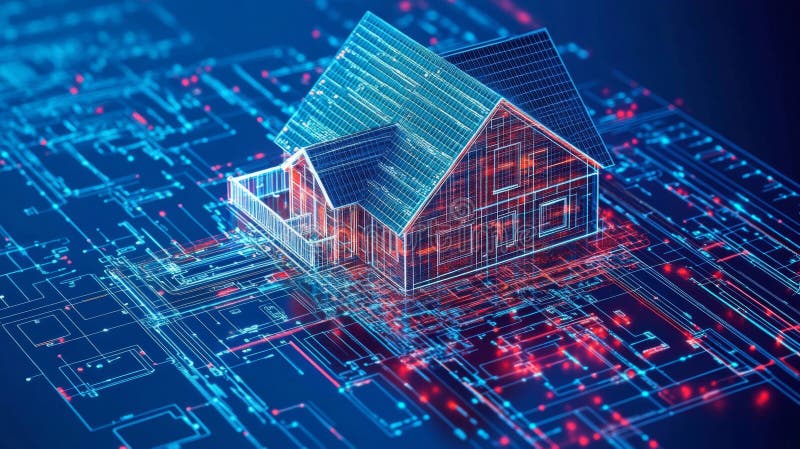 Digital House Model on Circuit Board Network Stock Illustration ...