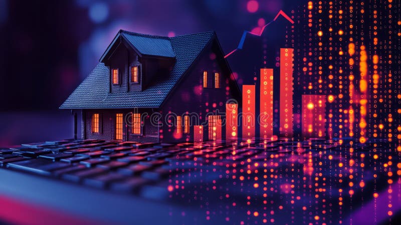 Digital House Model with Glowing Graph Data, Symbolizing Property ...