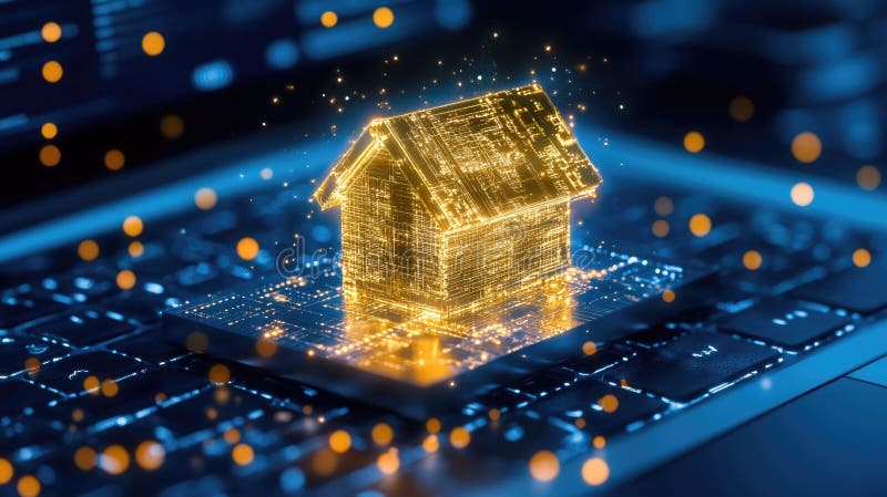 Digital House Model on Keyboard: Futuristic Technology and Home Design ...