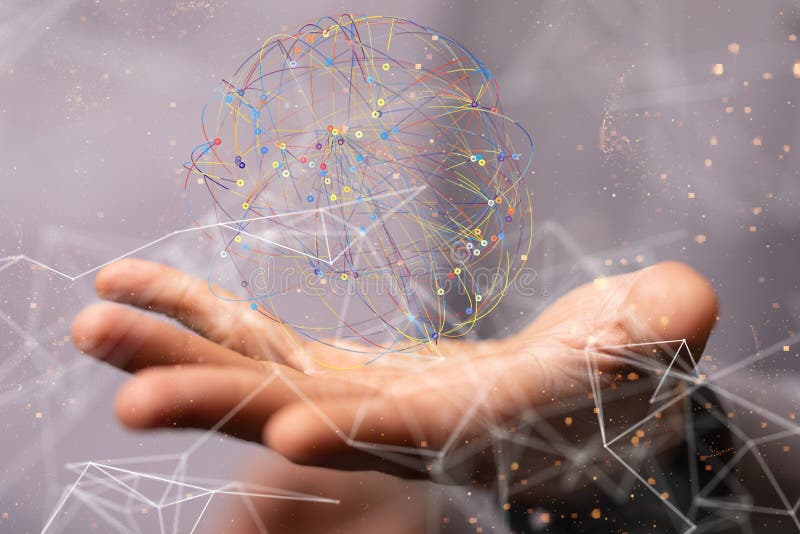 Digital Hovering Connected Dots Above the Palm. Stock Image - Image of ...