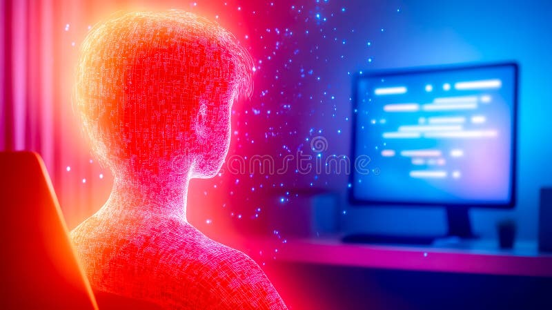 Digital Human Attending Virtual Class on Glowing Computer Screen Stock ...