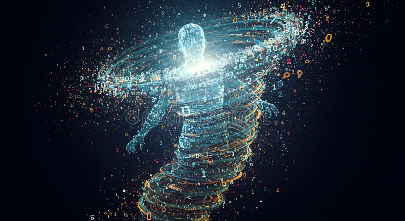 Digital Human Avatar Forming from a Swirling Vortex of Binary Data. Stock Illustration ...