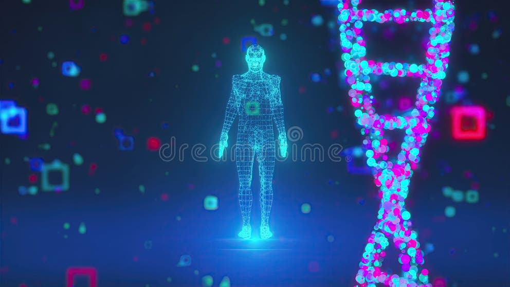 Digital Human Body with DNA Stock Illustration - Illustration of ...