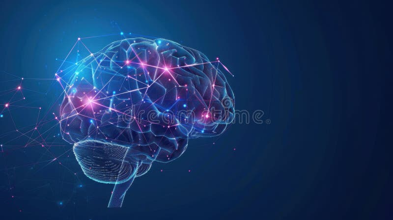 Digital Human Brain with Network Connections on Blue Background Stock ...