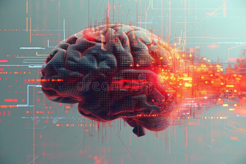 Digital Human Brain with Red Data Streams Stock Image - Image of ...
