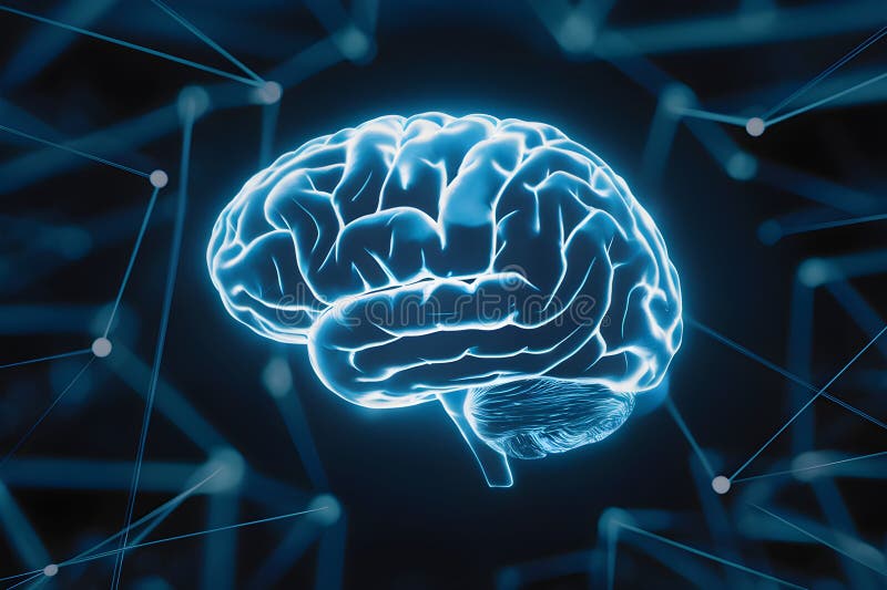 Digital Human Brain, Vibrant Blue, Interconnected Lines, Symbolizing ...
