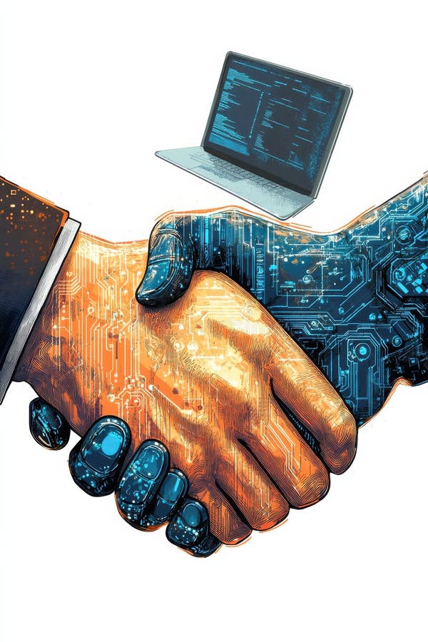 Digital and Human Collaboration Represented by a Handshake with ...