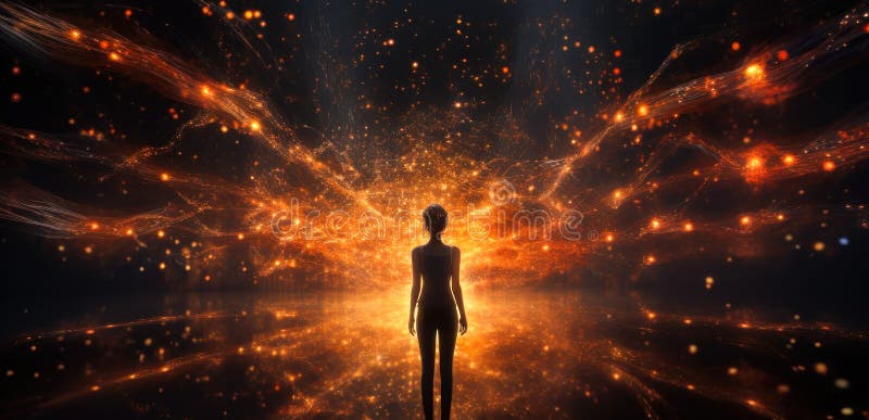 Digital Human Concept with a Female Silhouette Emerging from a Burst of ...