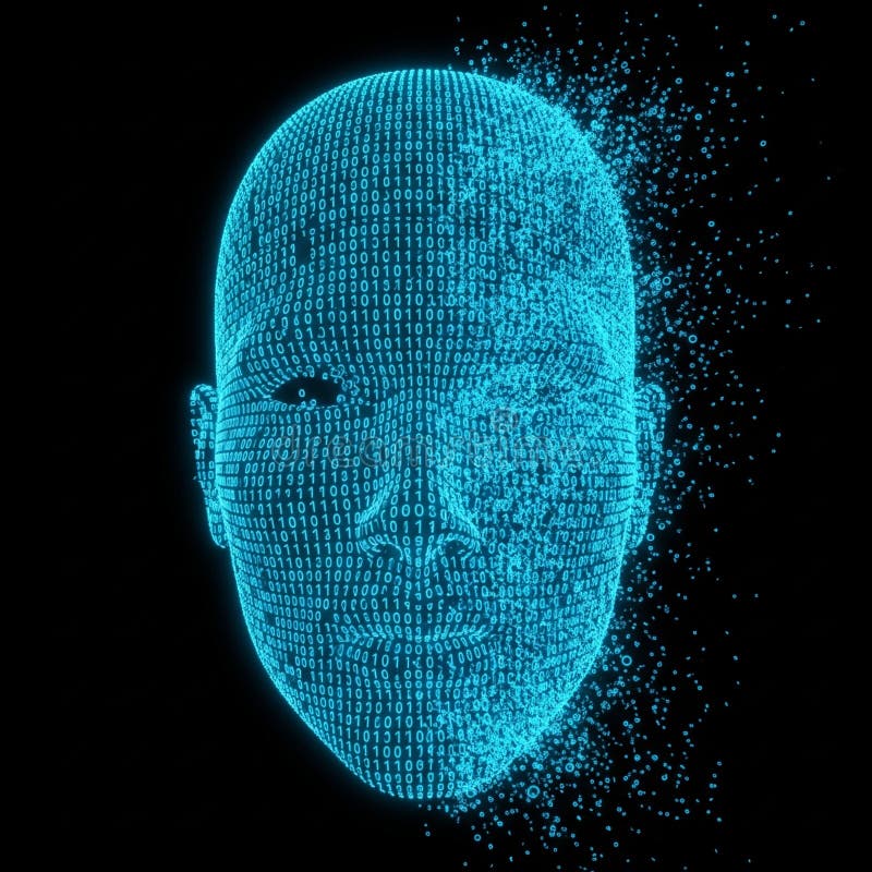 Digital Human Face with Binary Code Overlay in Teal Color Palette Stock Image - Image of human ...