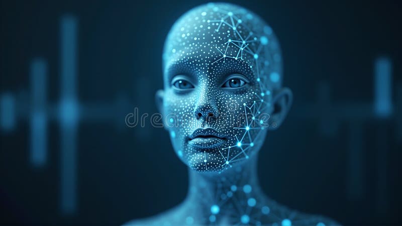 Digital Human Face with Connections Stock Illustration - Illustration ...