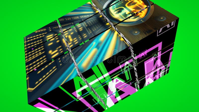 Digital Human Face on Cube Against Green Screen Artificial Intelligence ...