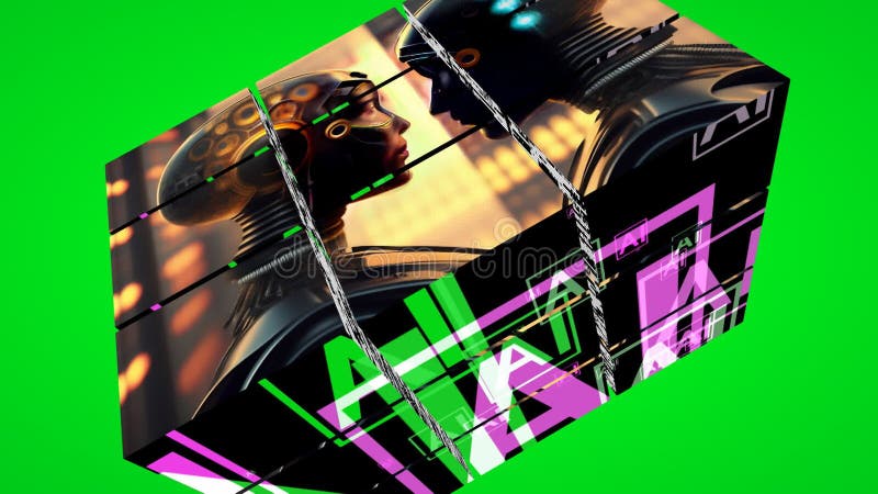 Digital Human Face on Cube Against Green Screen Artificial Intelligence ...