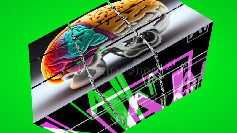 Digital Human Face on Cube Against Green Screen Artificial Intelligence ...