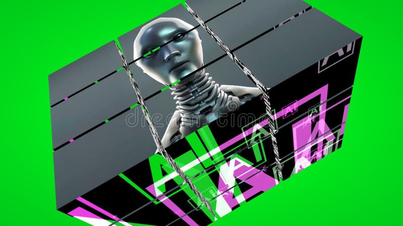 Digital Human Face on Cube Against Green Screen Artificial Intelligence ...