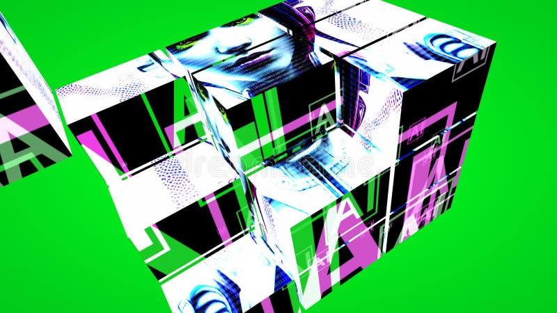 Digital Human Face on Cube Artificial Intelligence Concept on Green ...