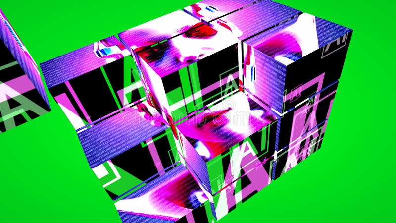Digital Human Face on Cube Artificial Intelligence Concept on Green ...