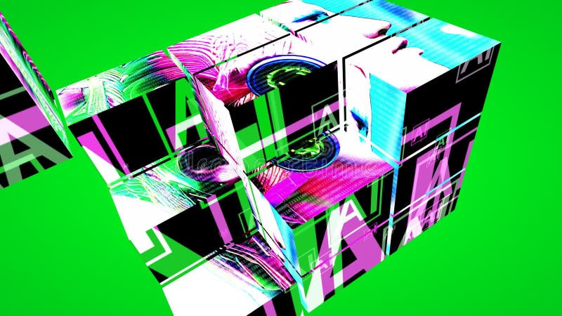 Digital Human Face on Cube Artificial Intelligence Concept on Green ...
