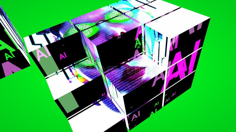 Digital Human Face on Cube Artificial Intelligence Concept on Green ...