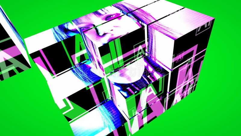 Digital Human Face on Cube Artificial Intelligence Concept on Green ...