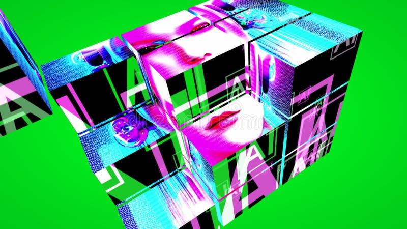 Digital Human Face on Cube Artificial Intelligence Concept on Green ...
