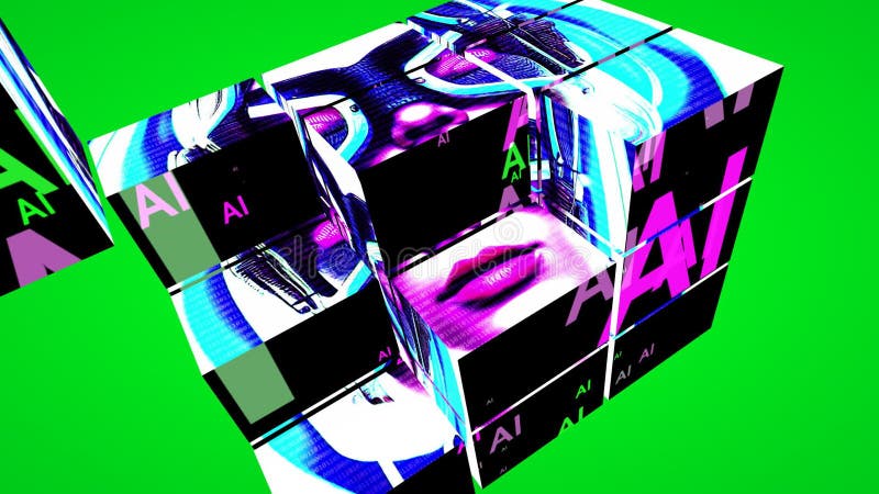 Digital Human Face on Cube Artificial Intelligence Concept on Green ...