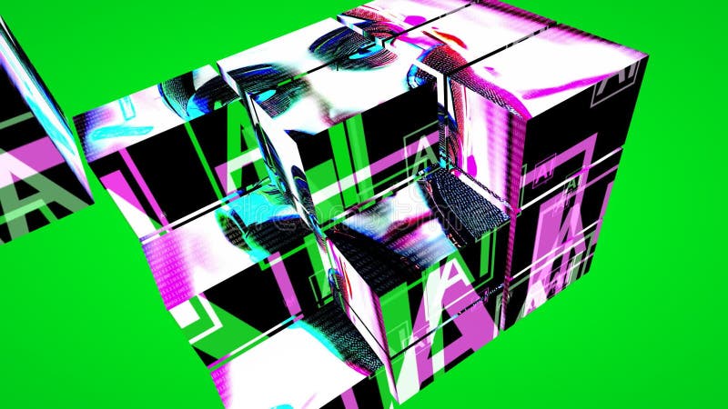 Digital Human Face on Cube Artificial Intelligence Concept on Green ...