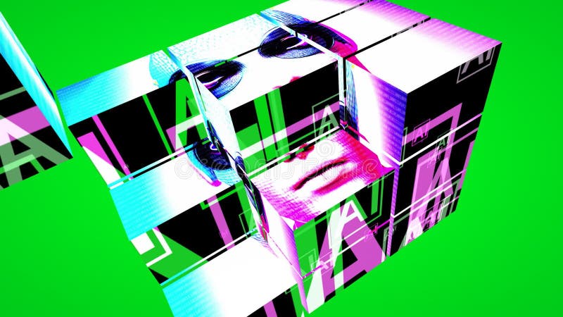 Digital Human Face on Cube Artificial Intelligence Concept on Green ...