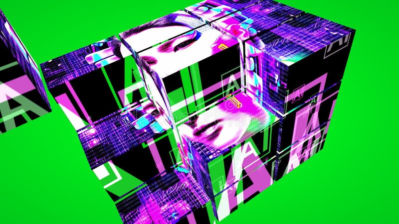 Digital Human Face on Cube Artificial Intelligence Concept on Green ...