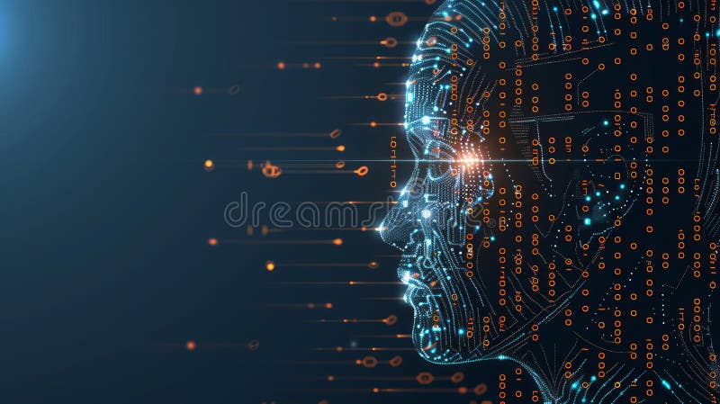 Digital Human Face with Data Points and Glowing Elements Representing ...