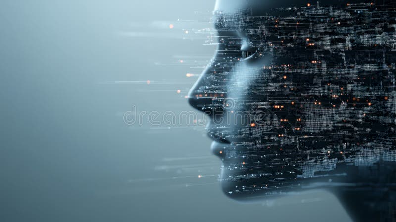 Digital Human Face with Futuristic Technology Stock Illustration ...