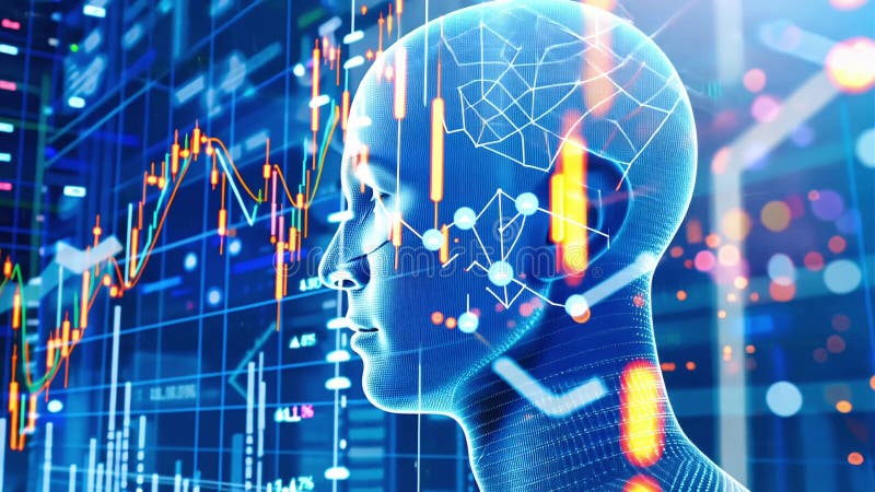 Digital Human Face Integrated with Data Streams and Graphs Stock Video ...