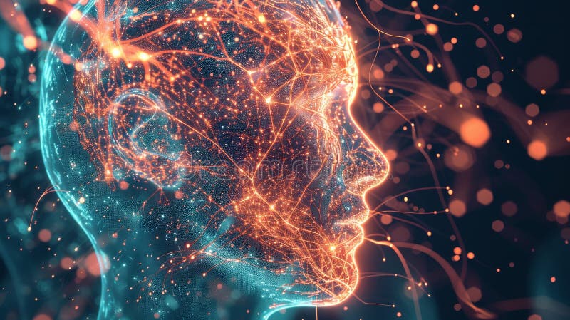 Digital Human Face with Neural Network Connections Stock Illustration ...
