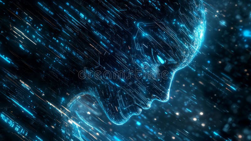 A Digital Human Figure Composed of Glowing Blue Patterns and Lines is ...