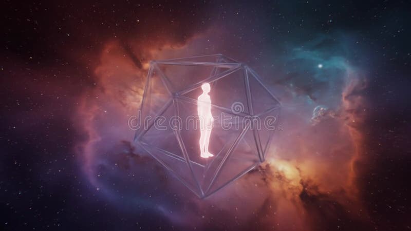 Digital Human Figure Floating Inside a Geometric Structure in Outer ...