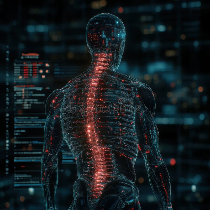 A Digital Human Figure with a Glowing, Enhanced Spine Interface ...
