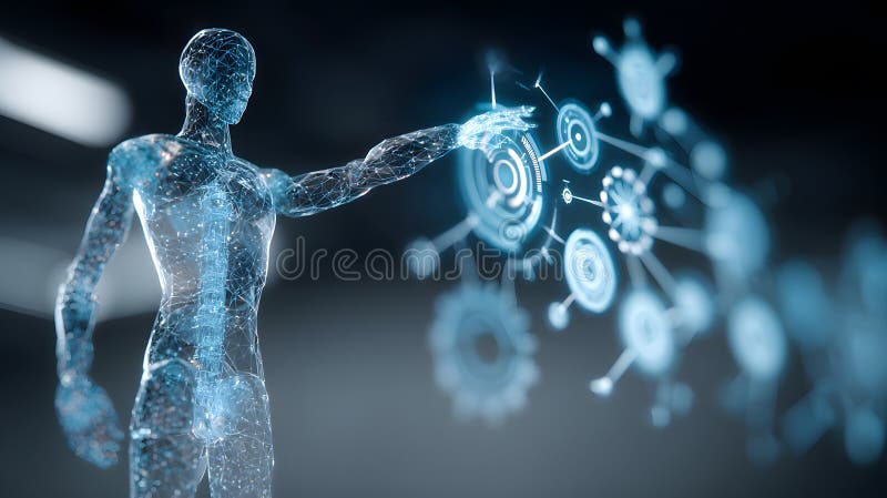 Futuristic Human Digital Interface with Technology Gears and Data ...