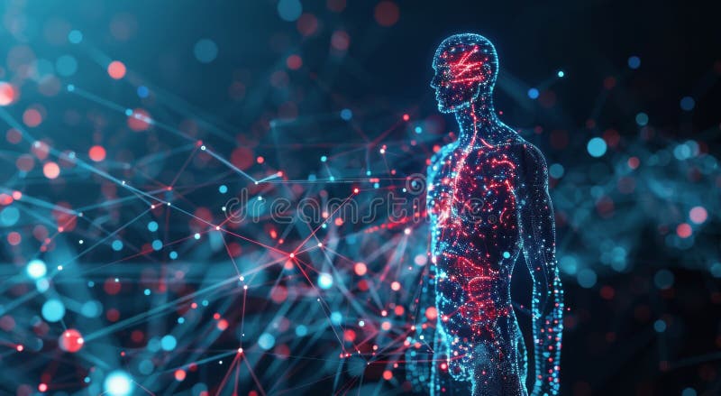 Digital Human Figure Reaching Out in Abstract Cyber Space Stock ...