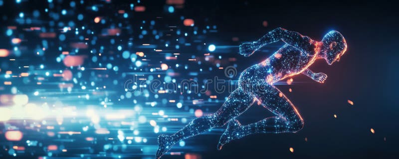 Digital Human Figure Sprinting through Vibrant Light Trails and ...