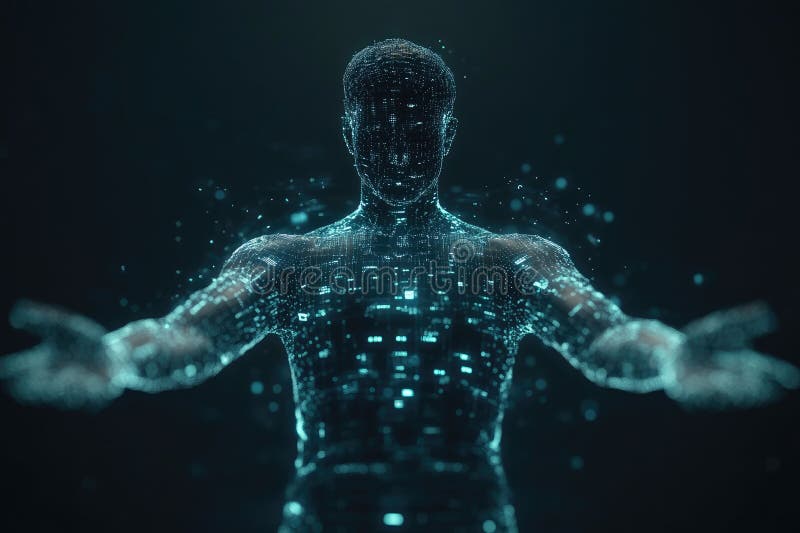 Digital Human Figure Surrounded by Abstract Elements Stock Illustration ...