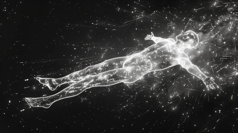 A Digital Human Form in Space, Symbolizing Consciousness Transfer and ...