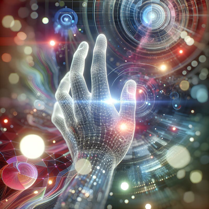 Digital Human Hand on Abstract Technology Background Stock Illustration ...