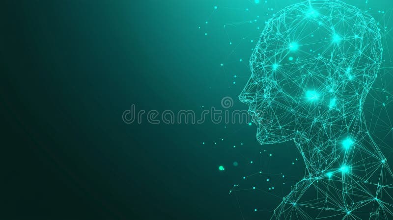 Digital Human Head on Blue Technology Background Abstract Profile in ...