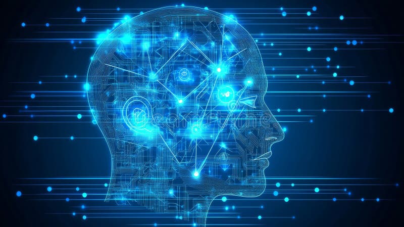 Digital Human Head on Blue Technology Background with Connection Lines ...