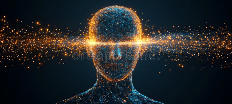Digital Human Head with Glowing Network, Abstract Cosmic Background for ...