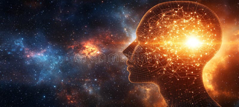 Digital Human Head, Glowing Network, Cosmic Background, Conceptual Art ...