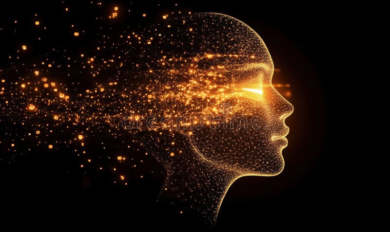 Digital Human Head with Glowing Particles and Light Effects Stock ...