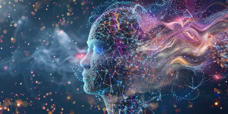 Digital Human Head Immersed in a Virtual Reality Cyberspace, with Lines ...