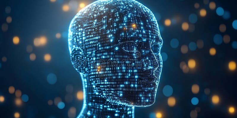 Digital Human Head Made of Blue Code Stock Illustration - Illustration ...