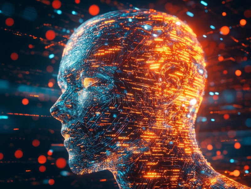 Digital Human Head Made of Glowing Circuits. Stock Illustration ...