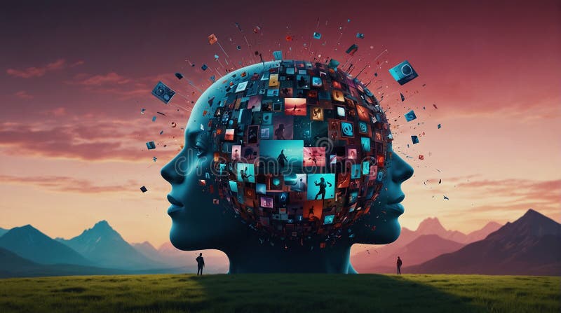 Digital Human Head Sculpture with Multimedia Collage in Surreal ...